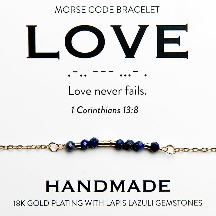 Love 18K Gold & Lapis Lazuli Morse Code Bracelet | 1 Corinthians 13:8 ...