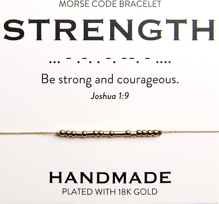 Strength 18K Gold Morse Code Bracelet | Joshua 1:9 | Lord's Guidance
