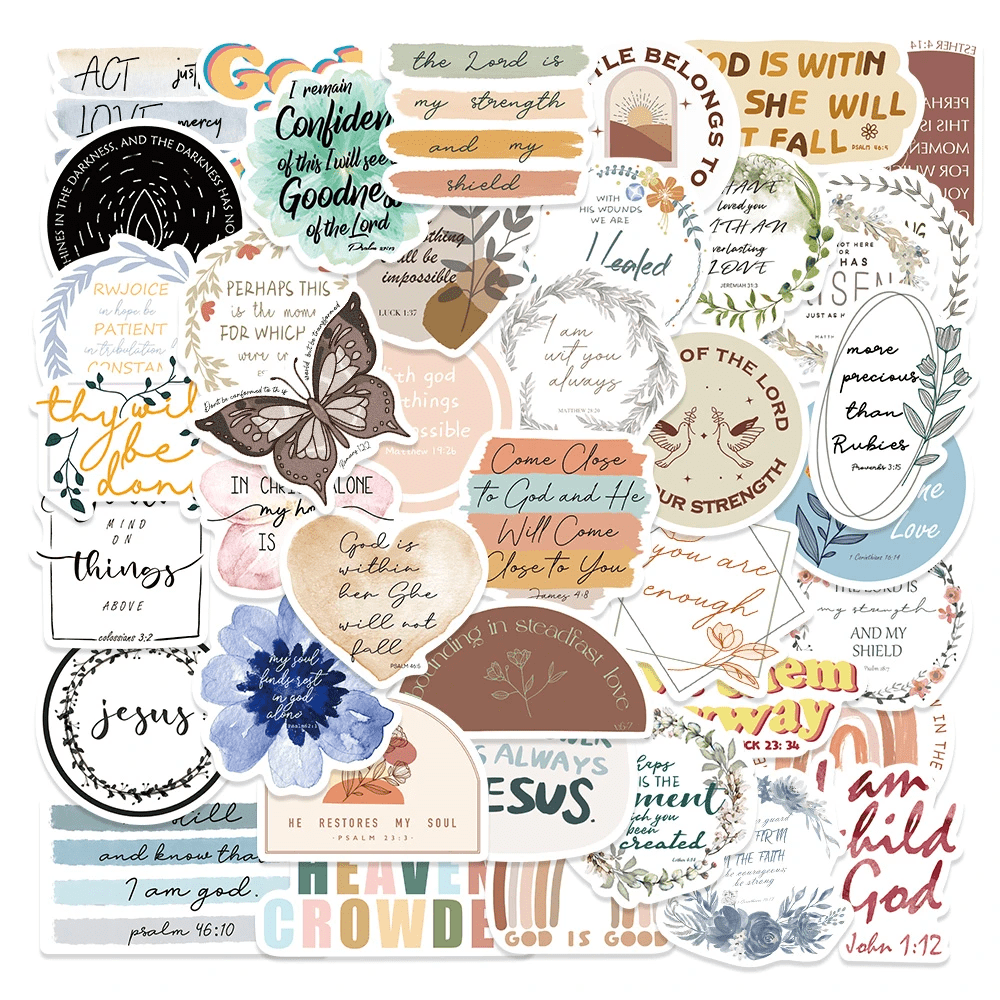 Boho Style Christian Faith Sticker Set (50 Stickers) | Religious Quote ...