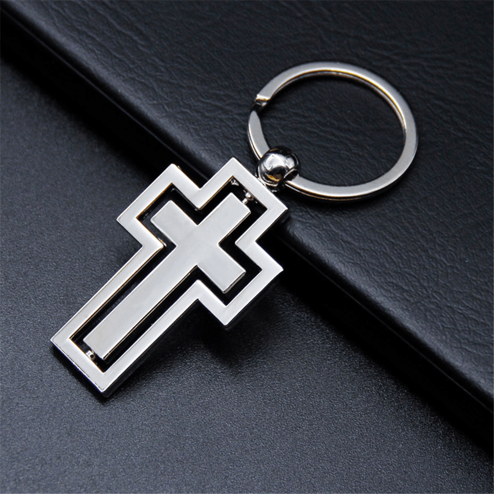Rotating Cross Pendant Keychain | Religious Christian Symbol Keyring | Lord's Guidance