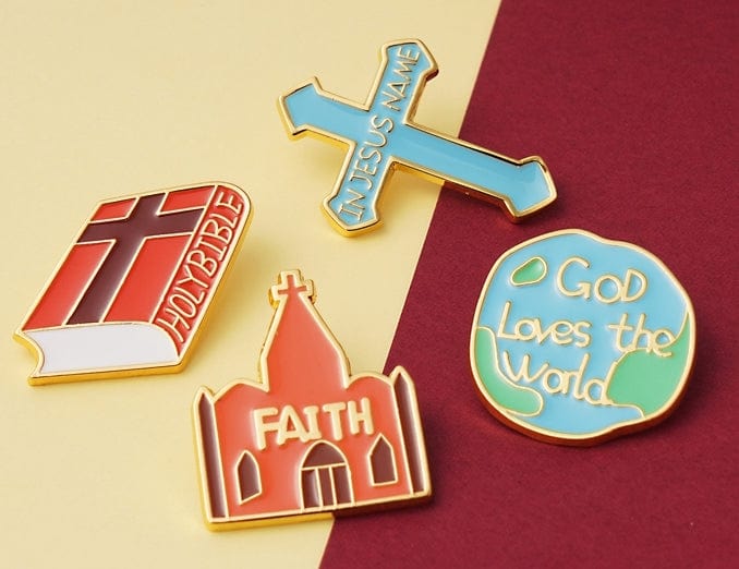 Christian Faith Brooches | Bible, Church, Globe and Cross Enamel Brooch ...